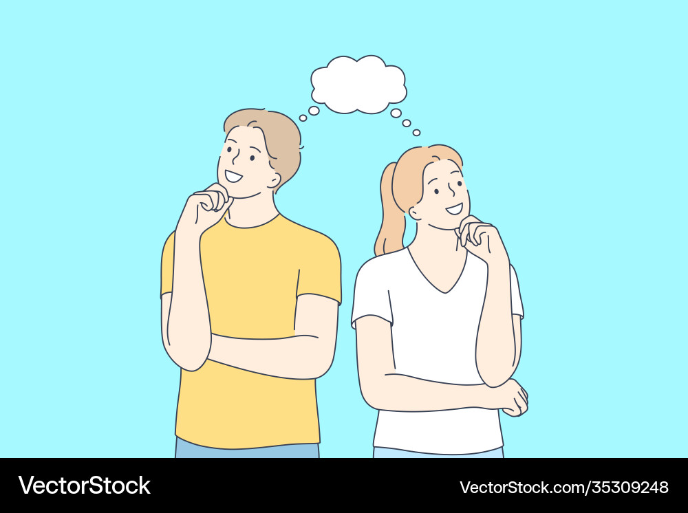 Cheerful Couple Thinking Together – Royalty-Free Vector | VectorStock