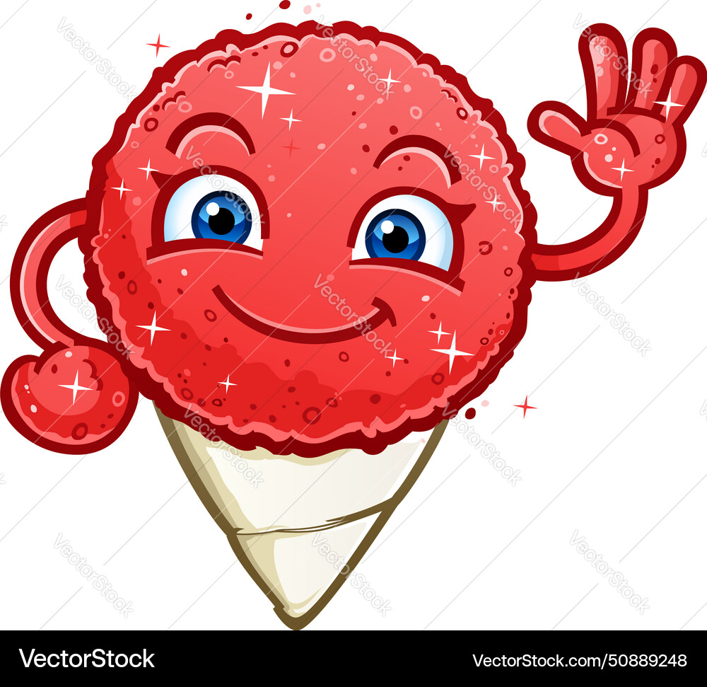 Cherry snow cone cartoon character waving Vector Image