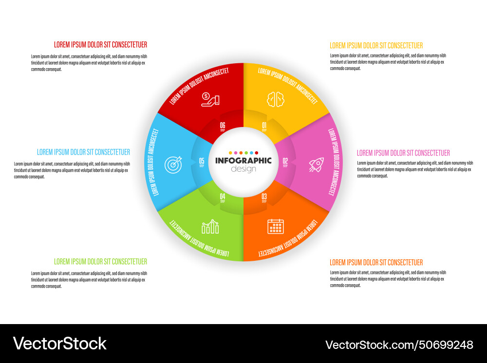 Circular diagram divided into six colorful Vector Image