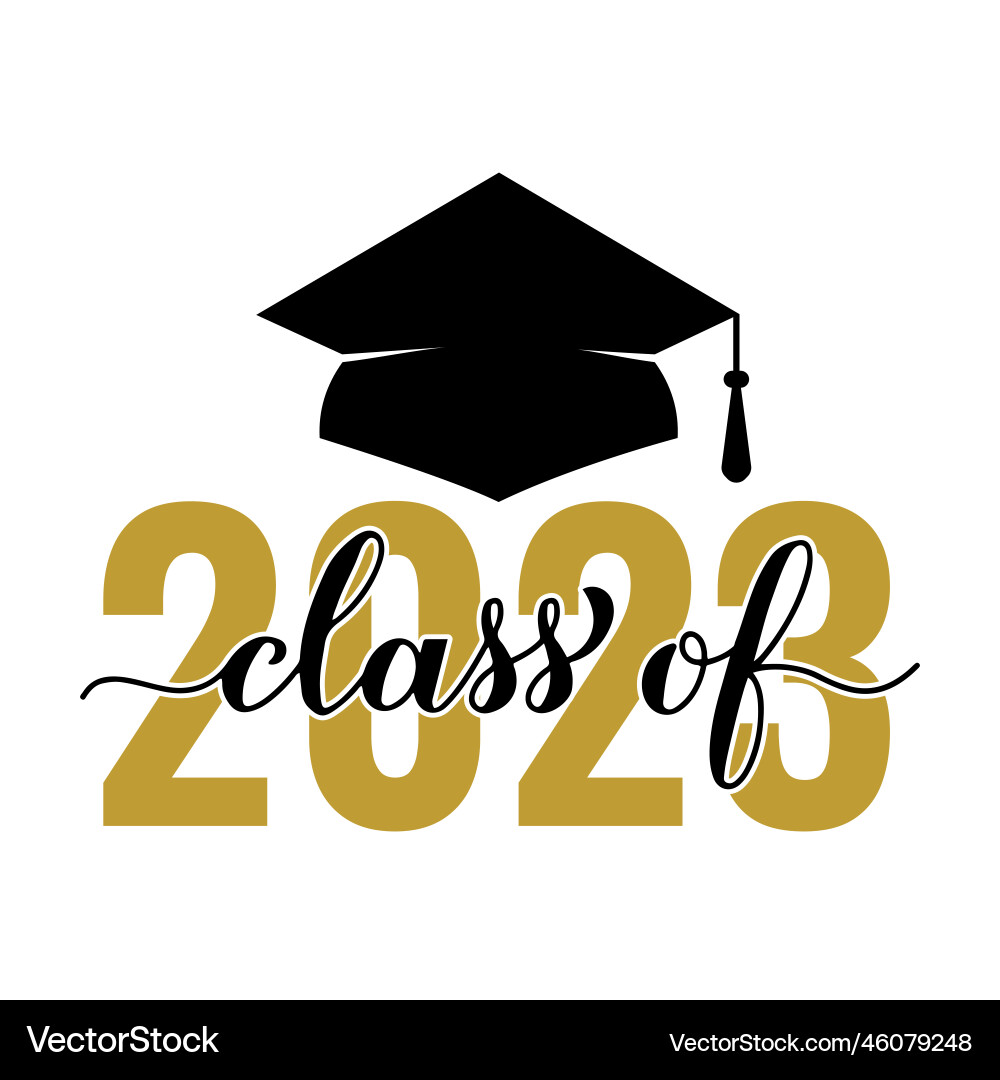Class of 2023 lettering with graduation cap Vector Image