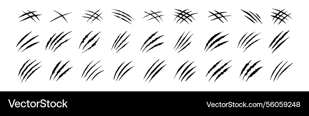 Jagged Claw Scratches - Black & White Vector Image