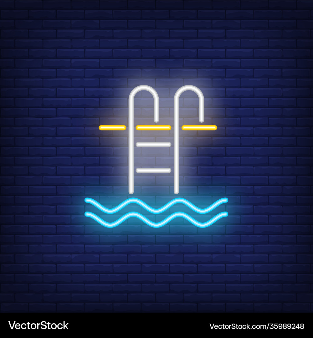 Swimming pool ladder neon sign Royalty Free Vector Image