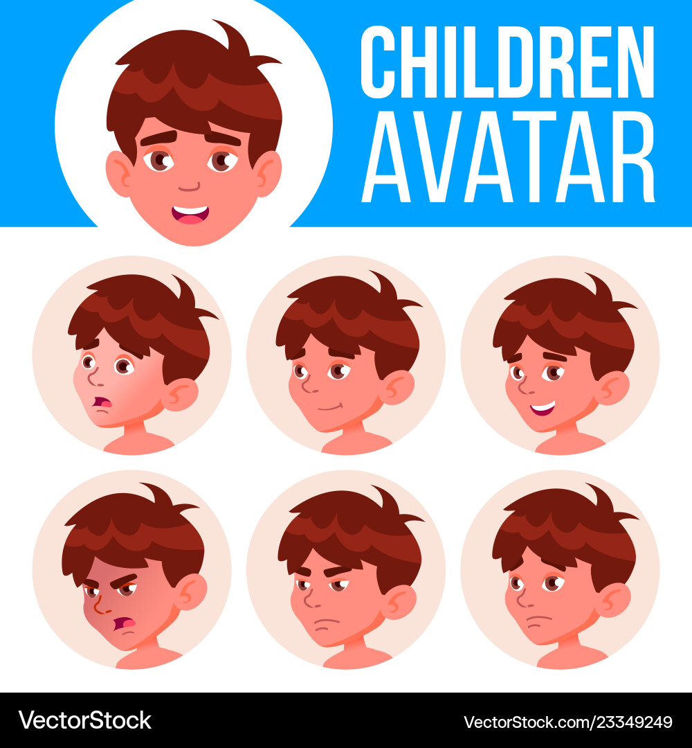 Boy avatar set kid kindergarten face Royalty Free Vector
