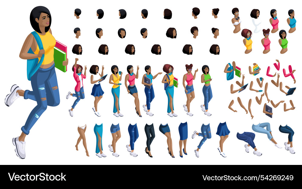 Isometric cartoon people 3d set for creating Vector Image