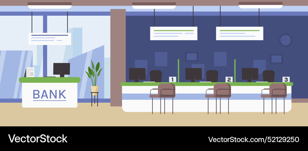 Bank office interior customer service counter Vector Image