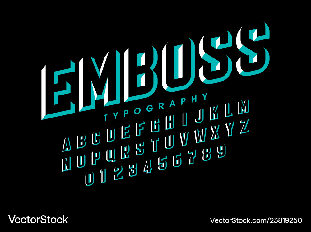 Modern embossed font alphabet letters and numbers Vector Image