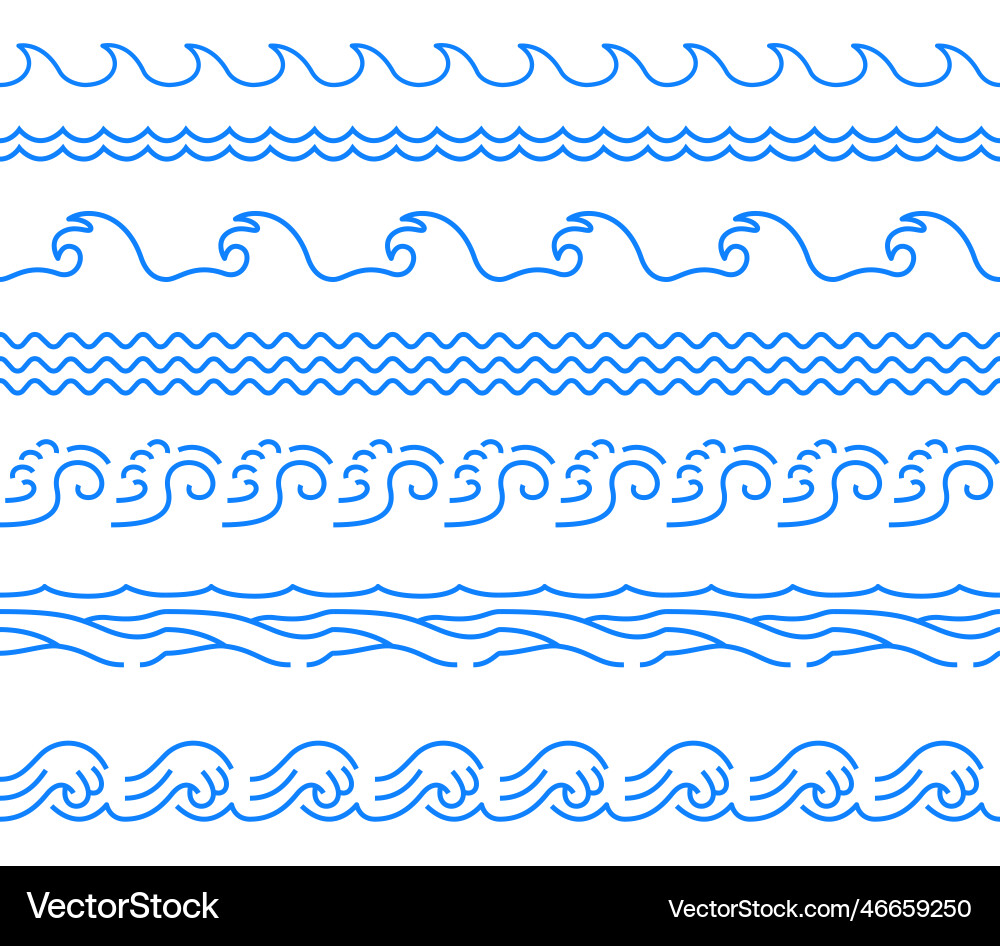 Water wave horizontal line seamless blue river Vector Image