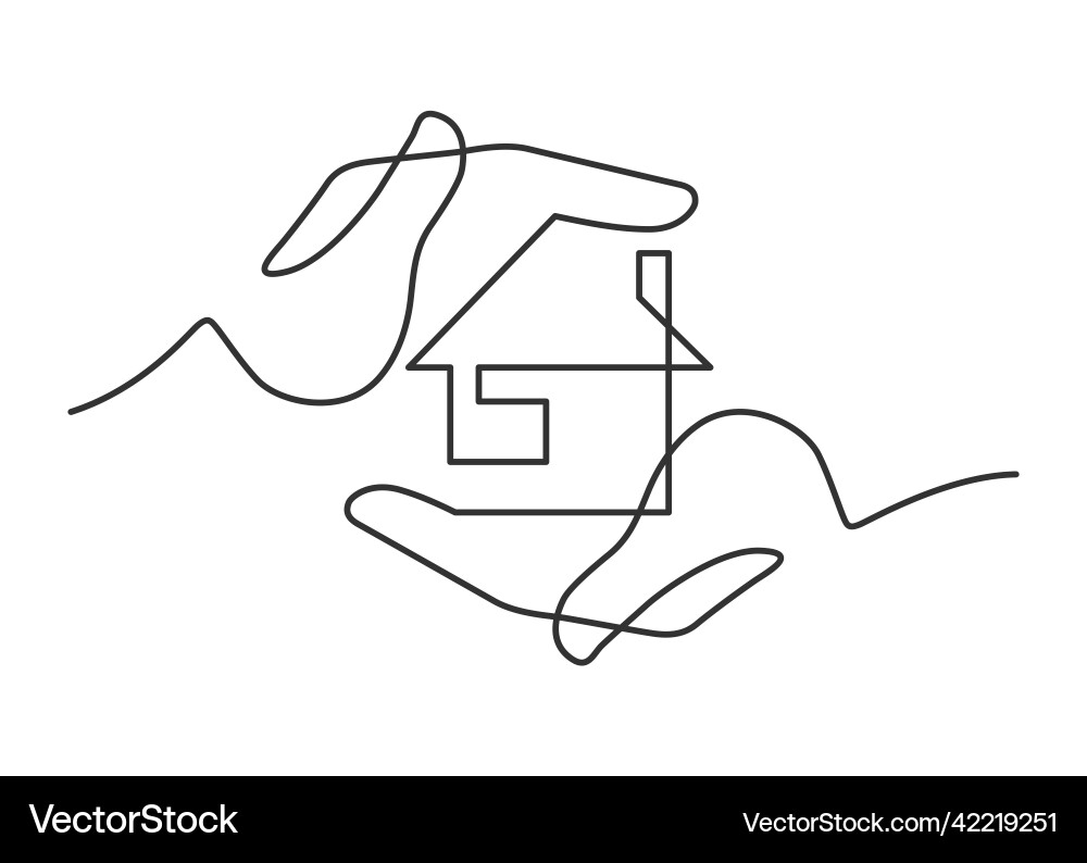 Hand home one line Royalty Free Vector Image - VectorStock