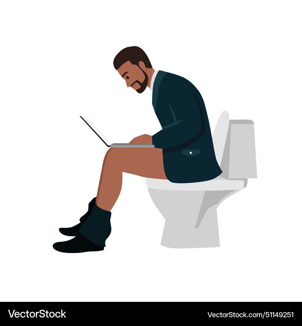Man Using Laptop on Toilet Royalty Free Vector Image