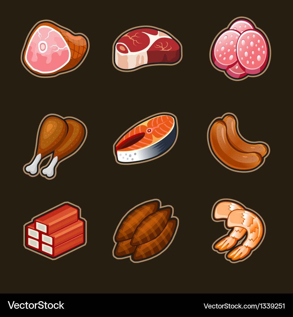 Meat food icons set Royalty Free Vector Image - VectorStock