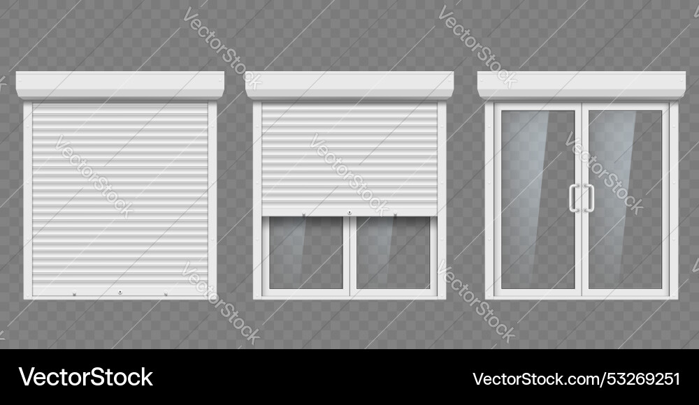 Open and closed roller shutter door with glass Vector Image