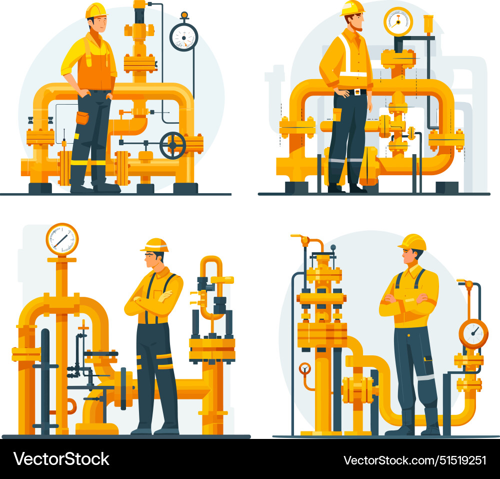 Pipeline worker cartoon scenes man overall Vector Image