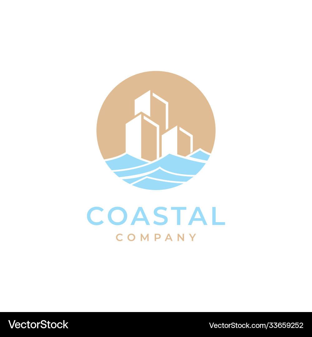 Coastal with building logo design Royalty Free Vector Image