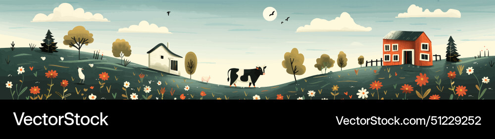 Cow farm scene with cows engraving sketch Vector Image