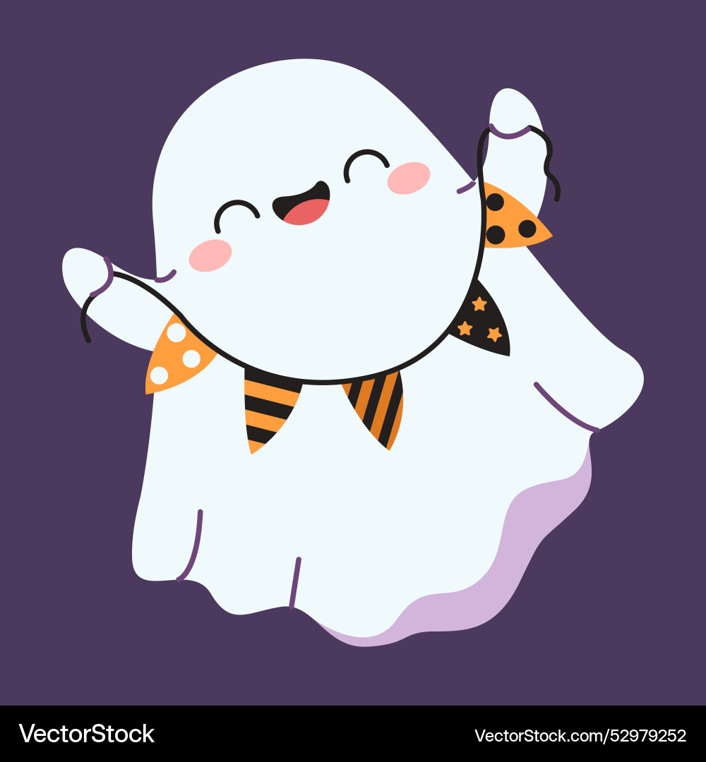 Cute happy ghost showing garland flat Royalty Free Vector