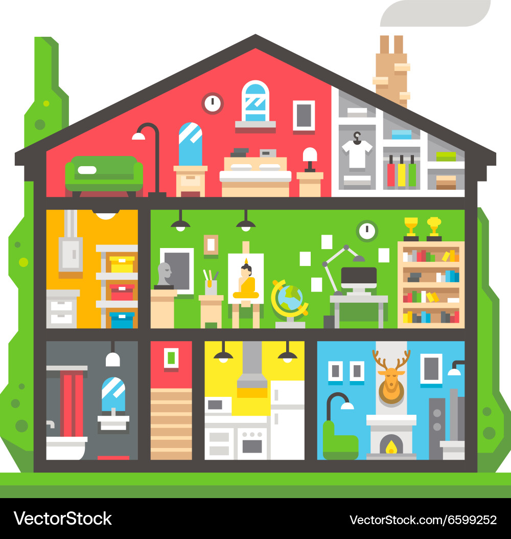 Flat design home interior side view Royalty Free Vector