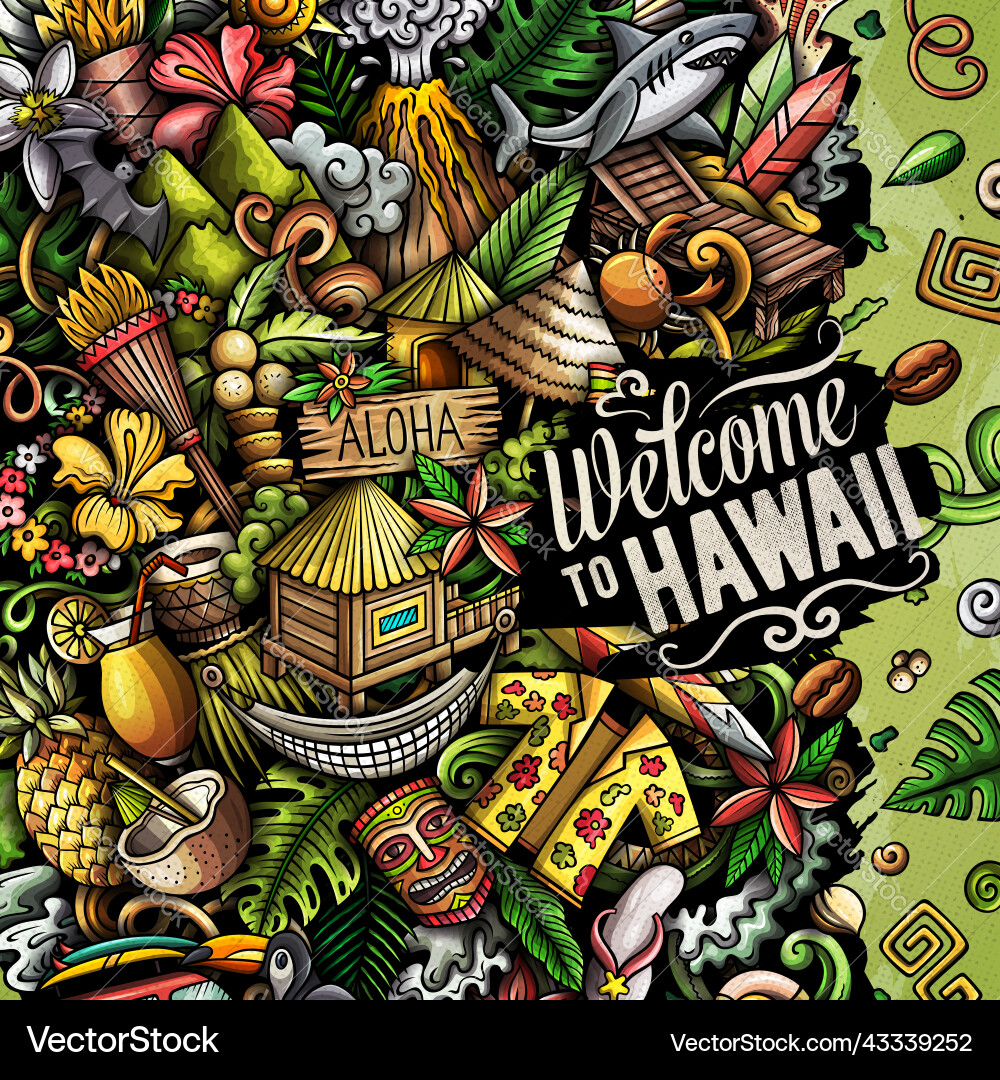 Hawaii cartoon doodles frame Royalty Free Vector Image