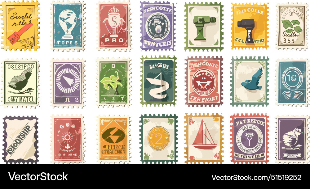 Postage stamps cartoon set letters mailing Vector Image