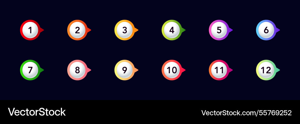 Twelve colorful number markers with distinct Vector Image