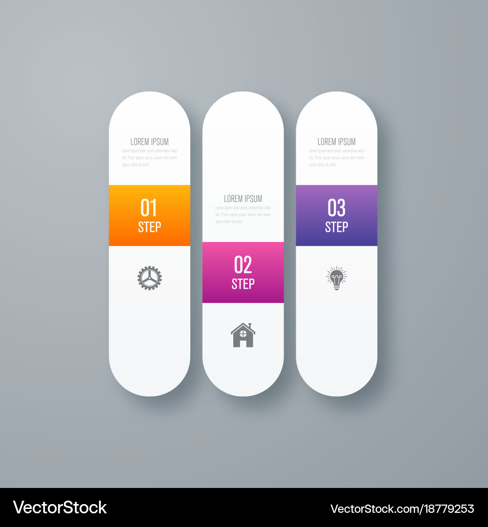 Business infographics template 3 steps with square