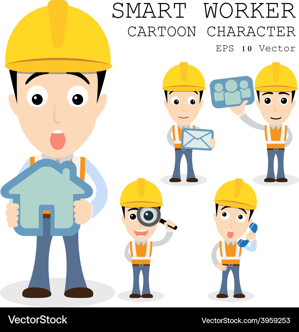 Cheerful Cartoon Worker Character Royalty Free Vector Image