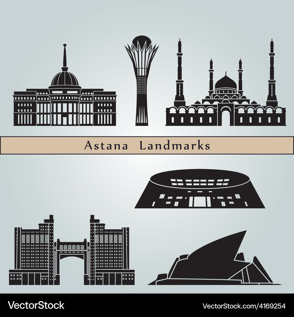 Astana landmarks and monuments Royalty Free Vector Image