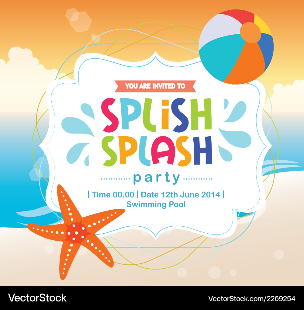 Birthday card invitation summer fun splash beach Vector Image