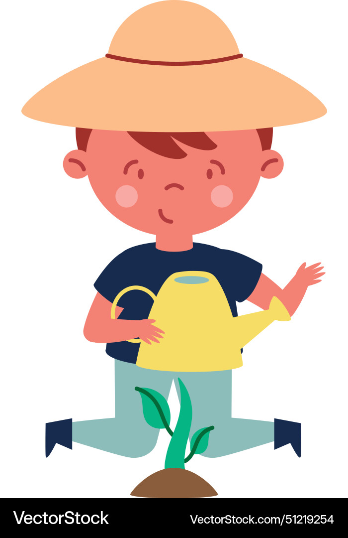 Boy character planting tree Royalty Free Vector Image
