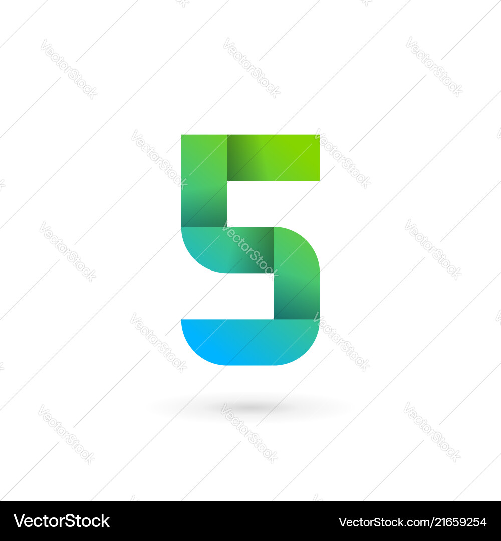 Number 5 ribbon logo icon design template elements