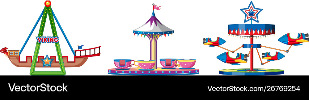 Three different rides at fun fair Royalty Free Vector Image