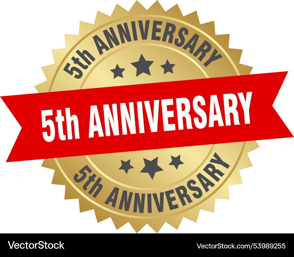 5th anniversary round red Royalty Free Vector Image
