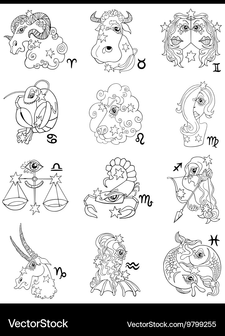 Fantasy horoscope zodiac signs Royalty Free Vector Image