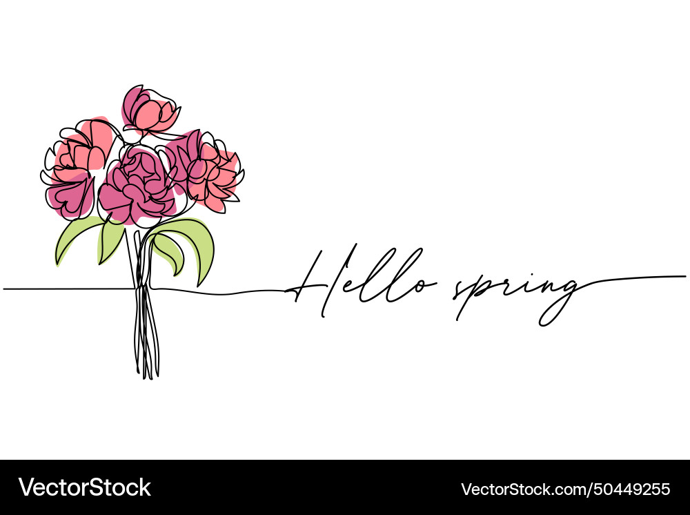 Hello spring bouquet of peoniesline art drawing Vector Image