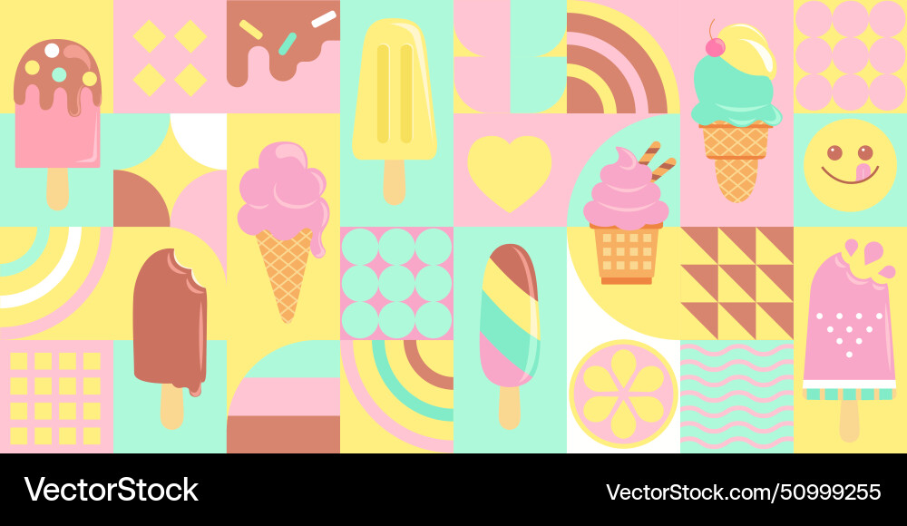 Ice cream horizontal bannergeometric flat style Vector Image