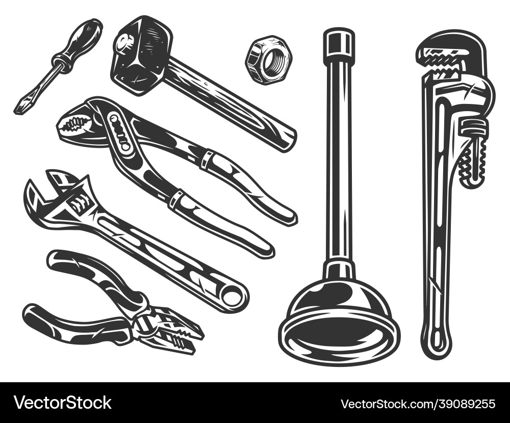 Plumber tools vintage composition Royalty Free Vector Image