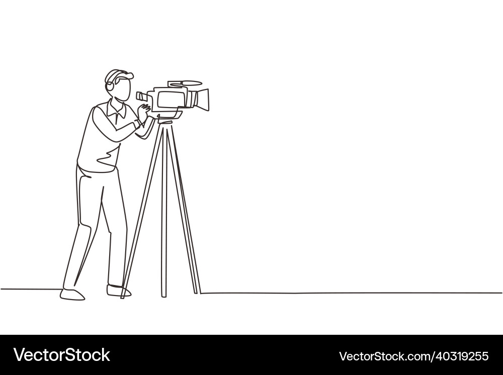 Single one line drawing professional cameraman Vector Image
