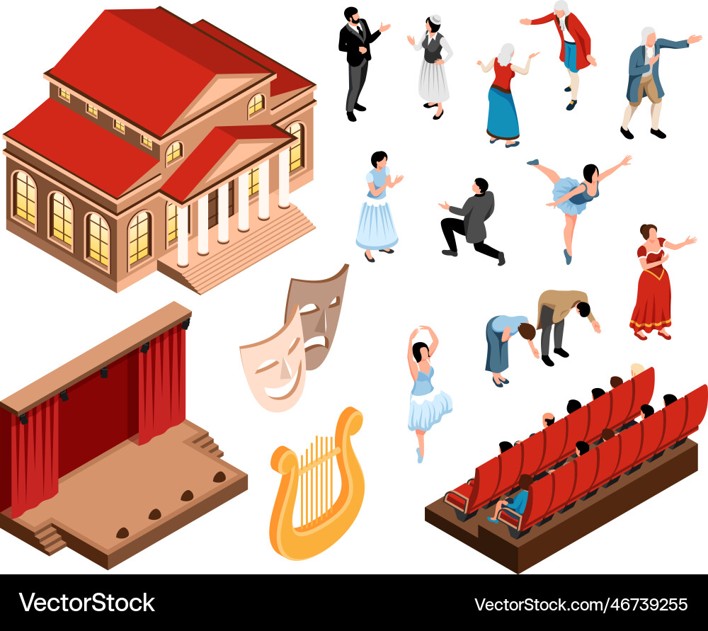 Theater isometric set Royalty Free Vector Image