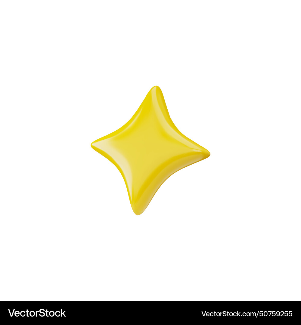 Yellow four pointed star realistic 3d design Vector Image