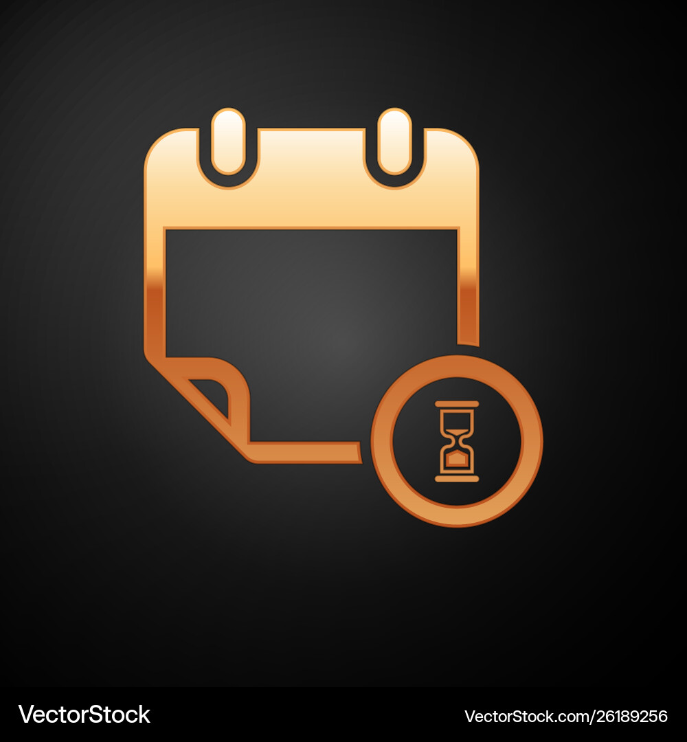 Gold calendar and clock icon isolated on black Vector Image