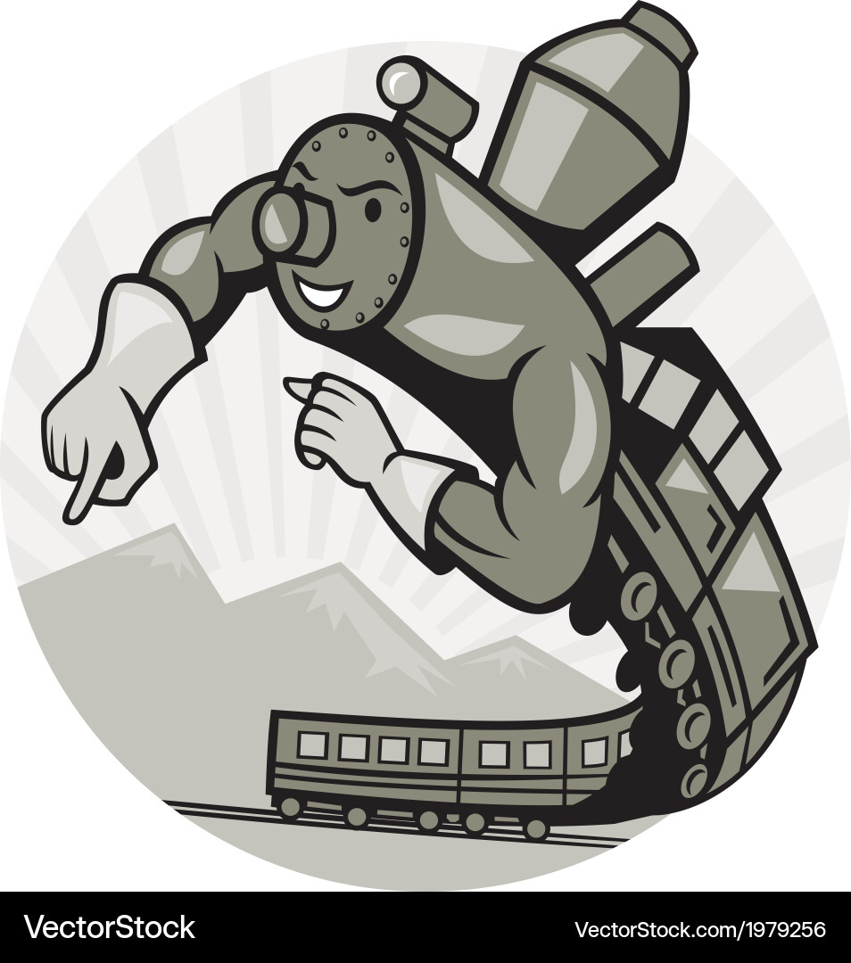 Super steam train locomotive man Royalty Free Vector Image