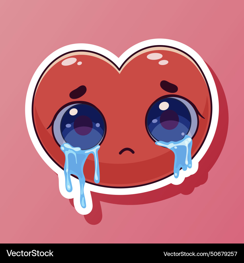 Cute cartoon designed sticker with red crying Vector Image