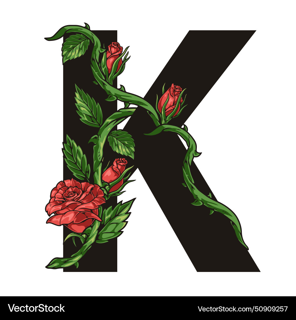 Flower letter k sticker colorful Royalty Free Vector Image