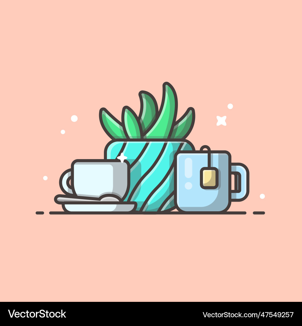 Hot tea with plant cartoon Royalty Free Vector Image