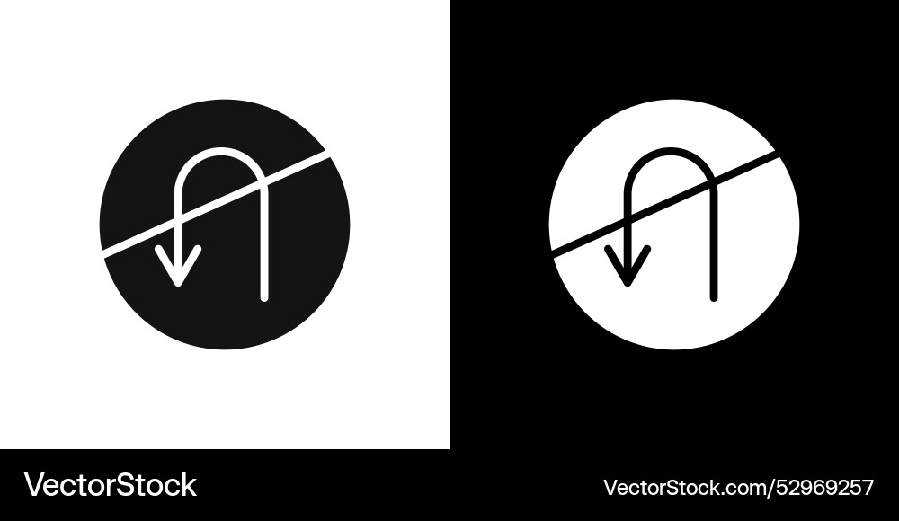No u turn sign icon flat fill set collection Vector Image