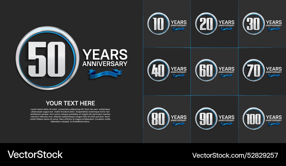 Set of anniversary with silver color ring Vector Image