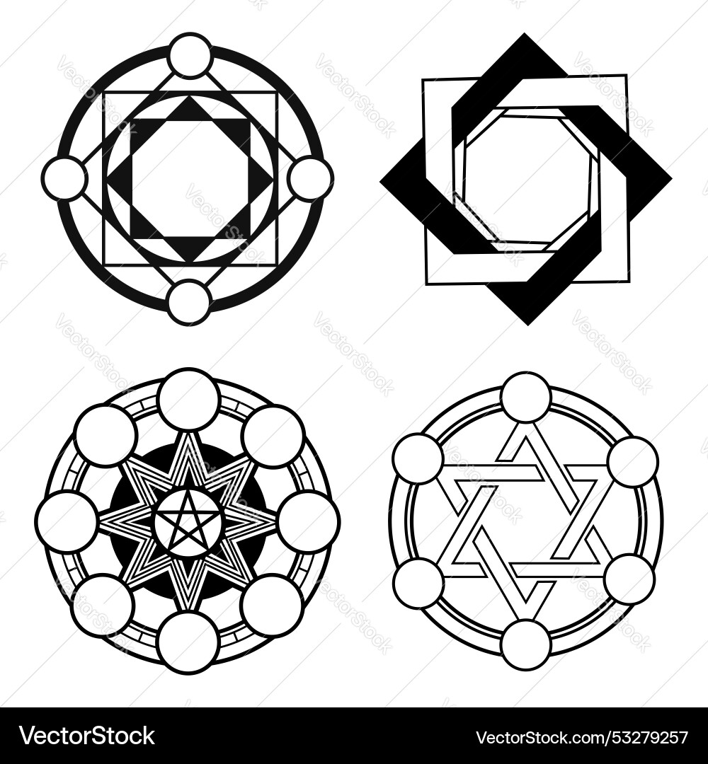 Set of four circular magical frames Royalty Free Vector