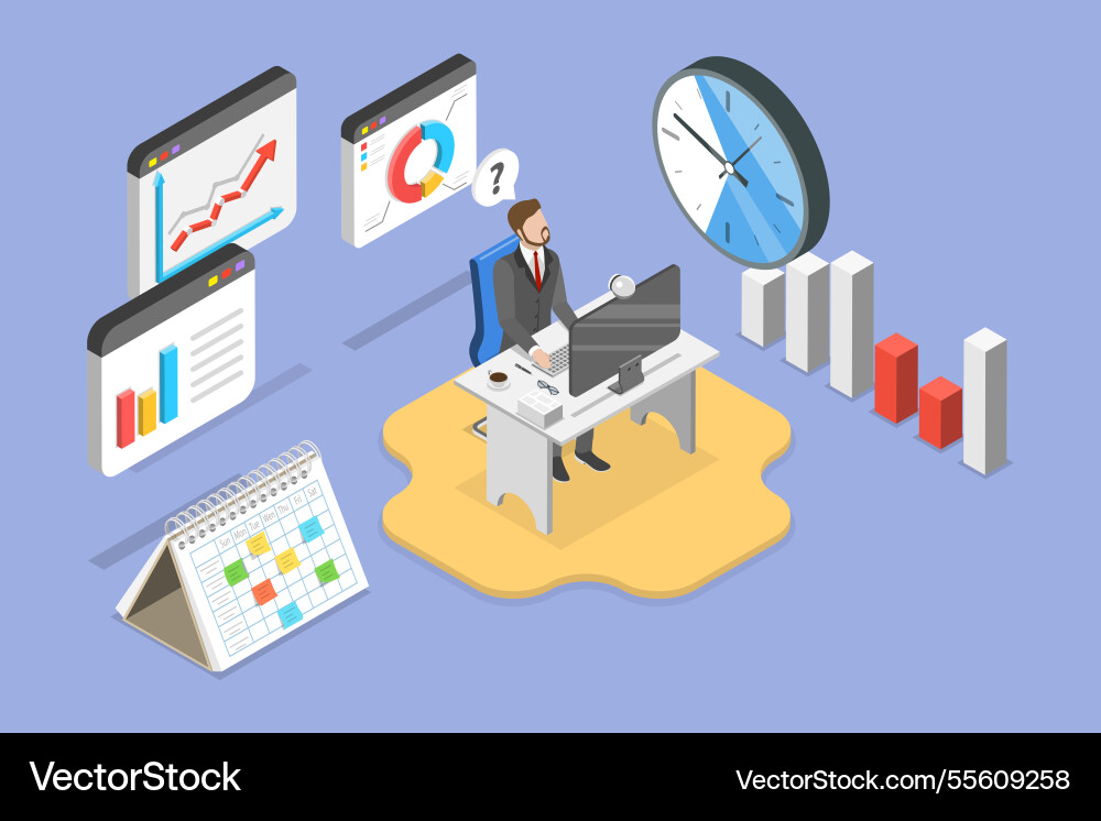 3d isometric flat of employee Royalty Free Vector Image
