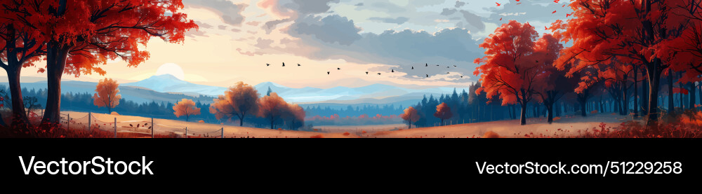 Autumn landscape with red trees view Royalty Free Vector