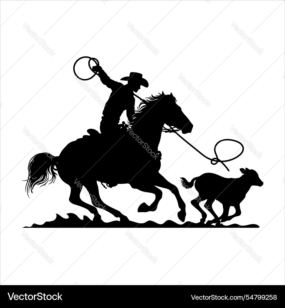 Cowboy lassoing bull rodeo Royalty Free Vector Image
