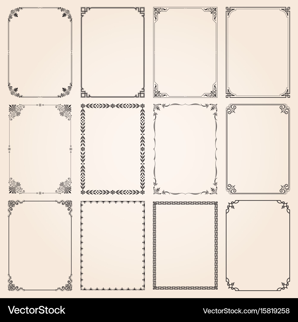 Decorative frames and borders rectangle set 5 Vector Image